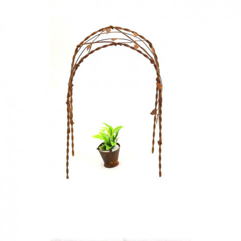 Mini Rusty Garden Arbor With Leaf Vines, Fairy Garden Arbor