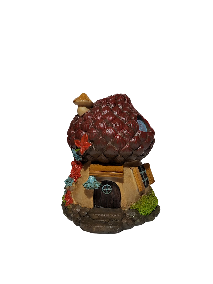 Fairy Acorn House Blue And Red Flowers