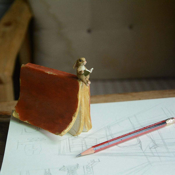 Bunny Reading Book, Mini Bunny, Miniature Bunny, Fairy Garden Bunny, F